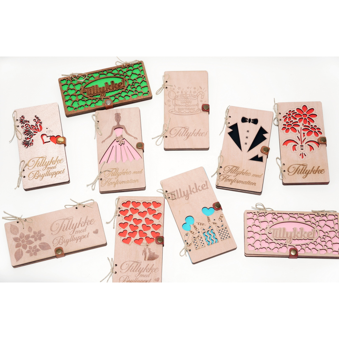 Pengekort i træ Tillykke med Brylluppet , Lykønskningskort till 85.00 Kr ⭐️⭐️⭐️⭐️⭐️ |Rayzer